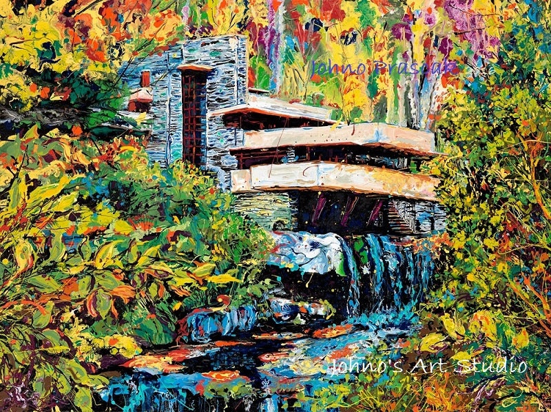 Fallingwater art Fallingwater print Frank Lloyd Wright