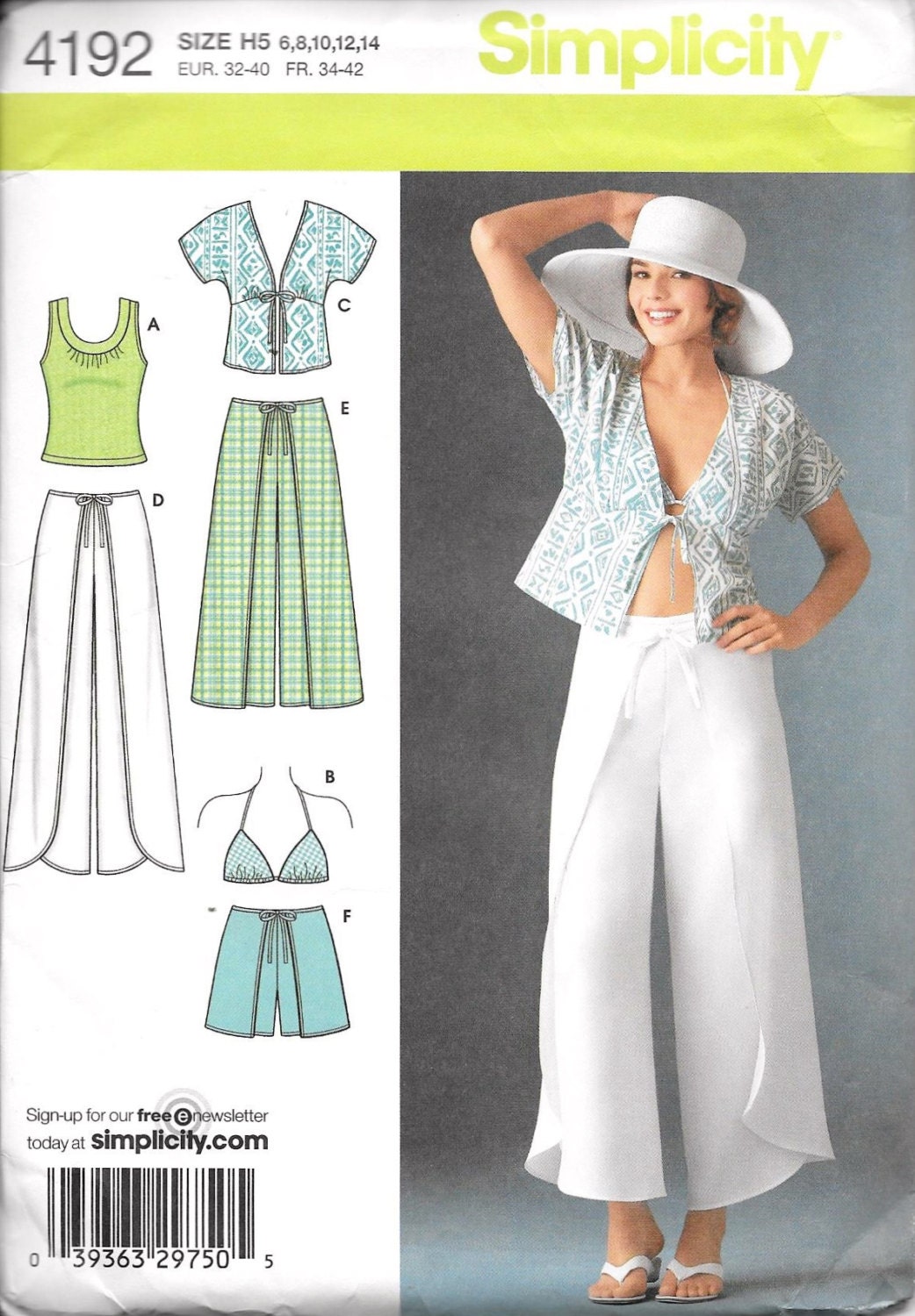 Simplicity 4192 Misses Wrap Pants Shorts Kimono Top Bra Top
