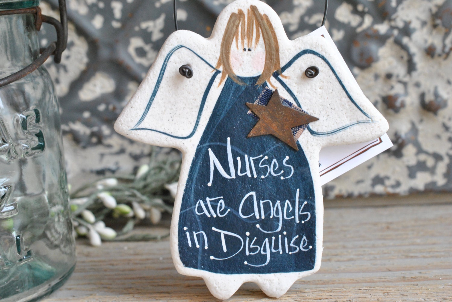 Nurse Gift Salt Dough Angel Ornament