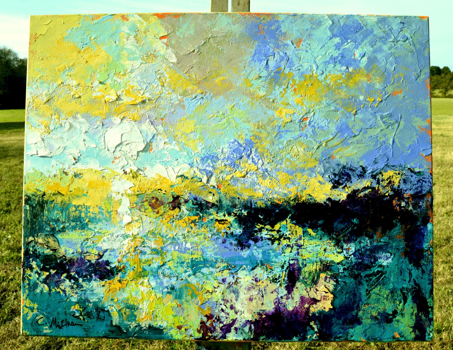 Original Large Abstract Wetland Landscape Oil Painting