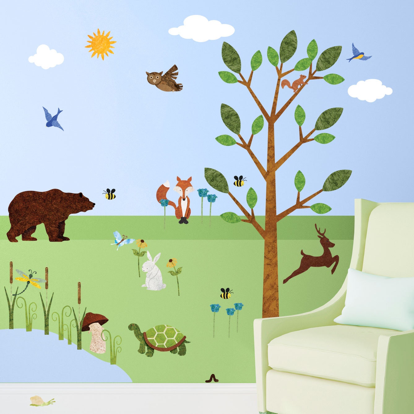 Forest Wall Sticker Set 37 Peel & Stick Woodland Decals for