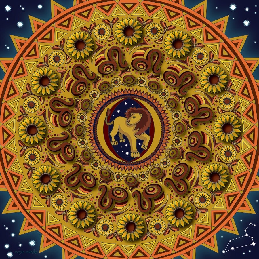 Leo Mandala Astrological Print Gold Mandala Sun Sign