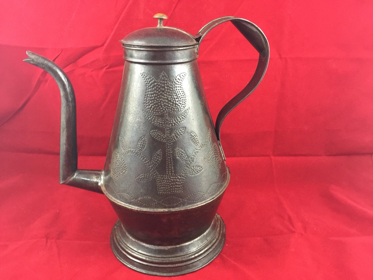 Antique Wrigglework Coffee Pot...Primitive Punch Tin Tea Pot