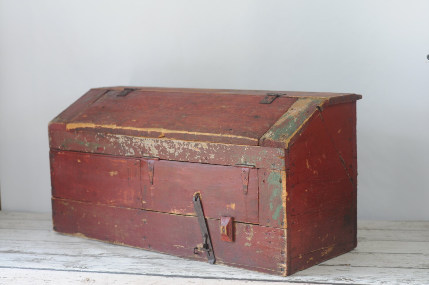 Antique Chest Hand Made Primitive Folk Art Wooden Tool Cabinet ...