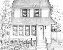 Unique custom house portrait related items | Etsy