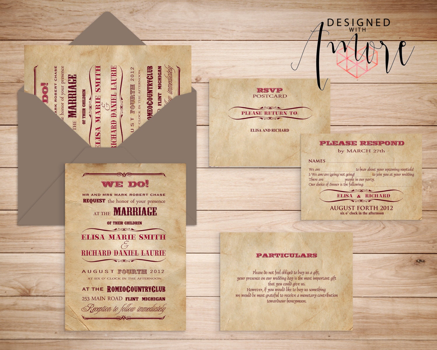 WEDDING INVITATION Funky Vintage Template by DesignedWithAmore