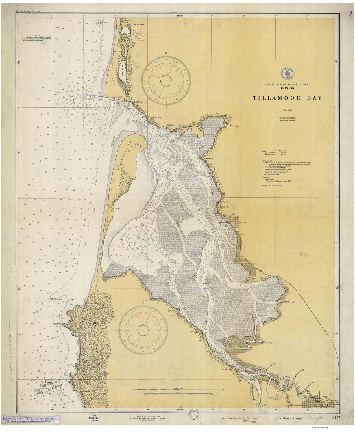 Tillamook Bay 1928 Nautical Map Oregon PC Harbors Reprint