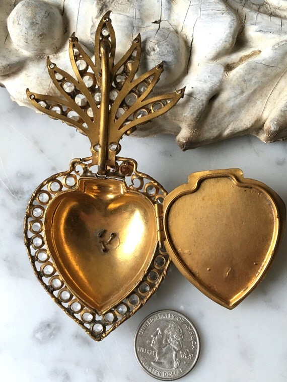 authentic 1800s antique French paste flaming heart reliquary
