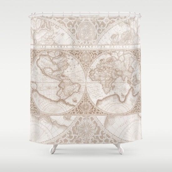 Antique World Map fabric Shower Curtain Vintage map by Mapology