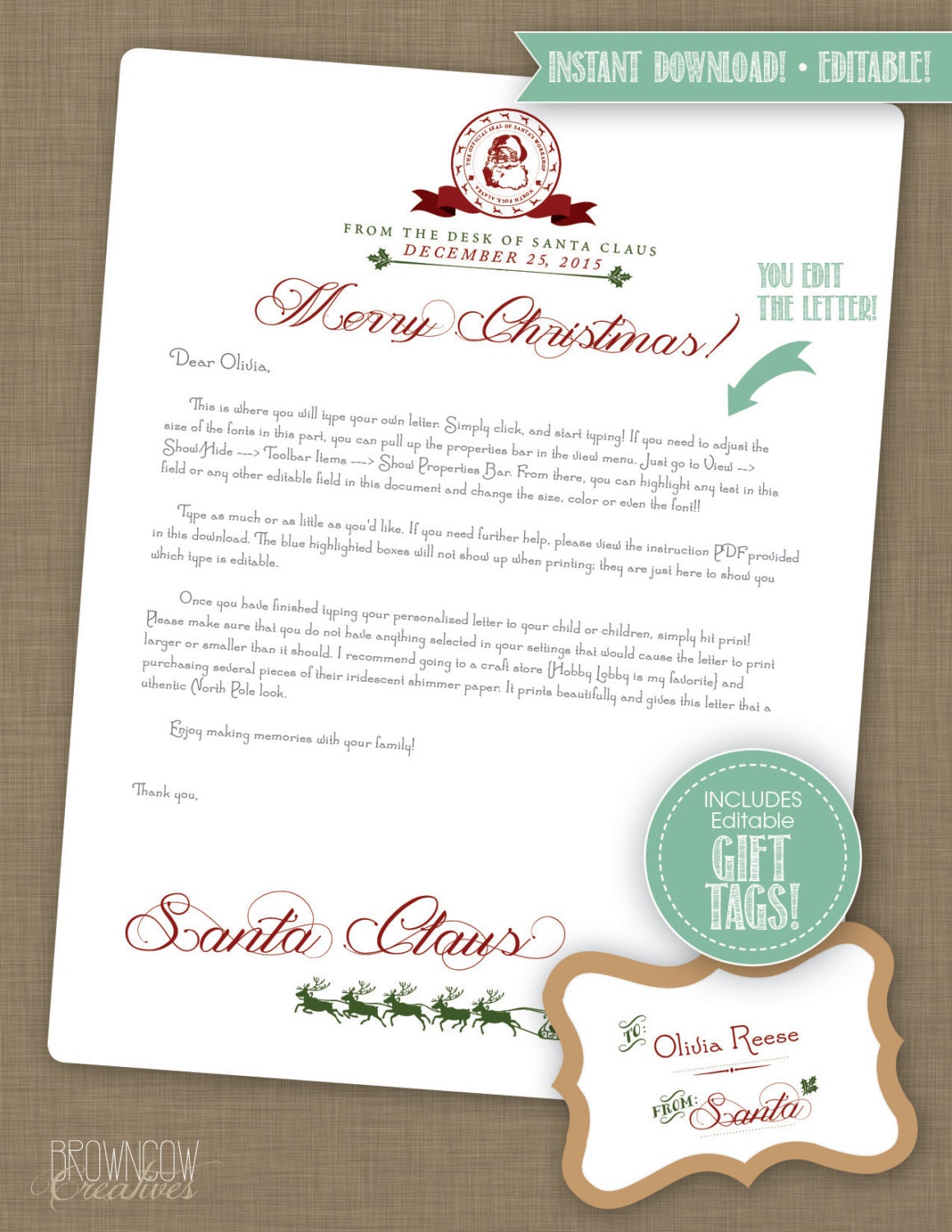 EDITABLE INSTANT DOWNLOAD Letter From Santa Claus Santa