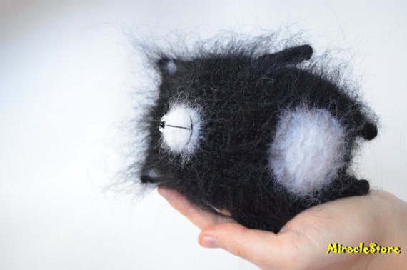 Black Knitted Cat stuffed cat softie cat hand knit animal