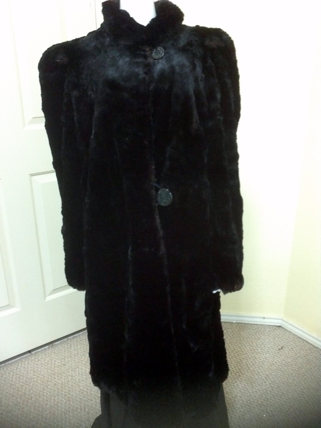 Vintage 1940s Coat Real Fur Full Length Sheared Mink Old