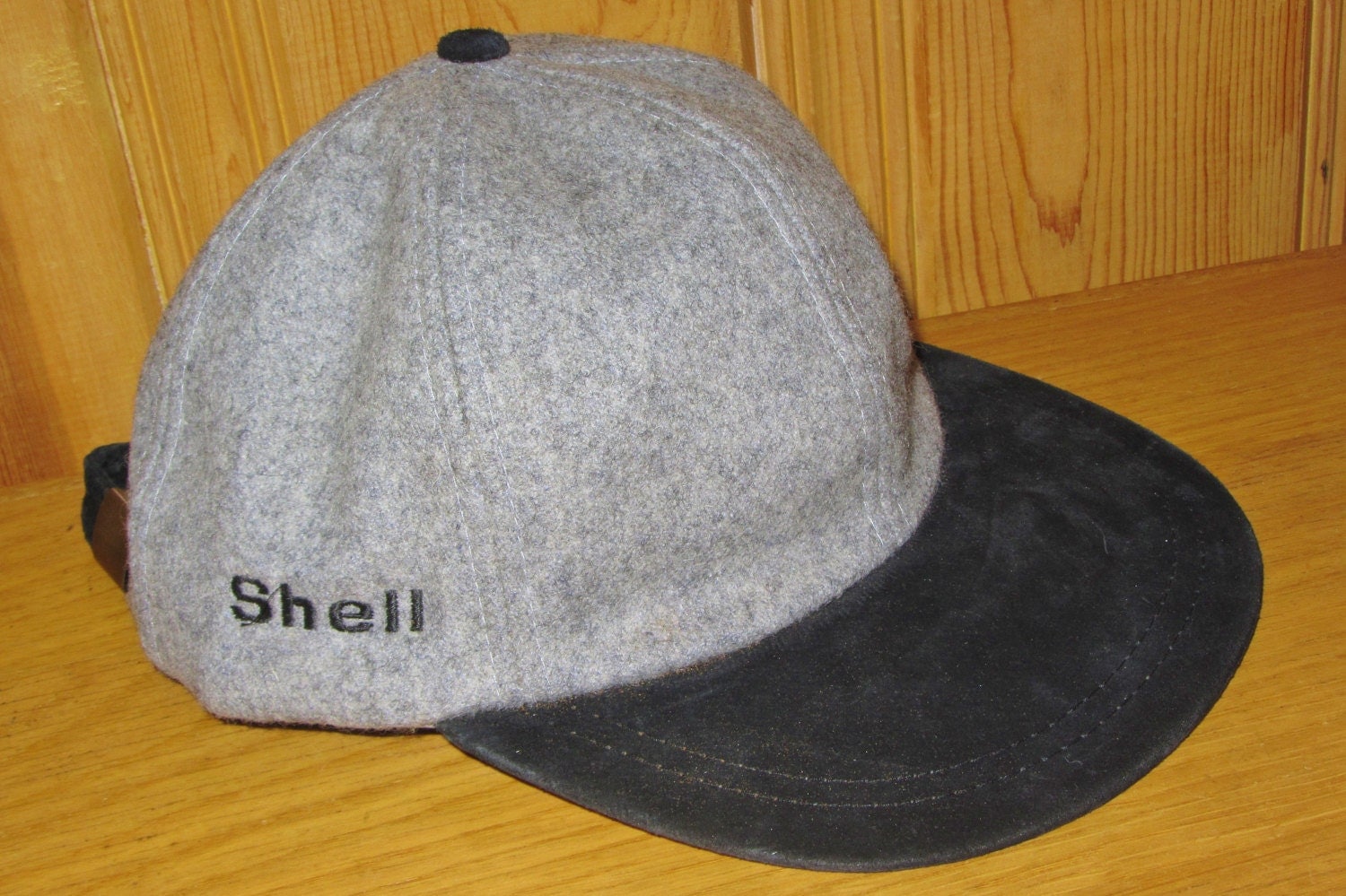 SHELL Gasoline Promo Strapback Hat Vintage 90’s Gray Wool & Black Suede ...
