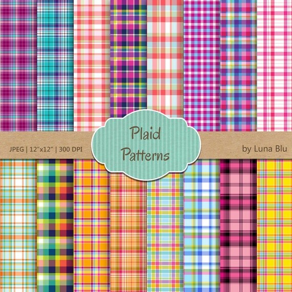 Plaid Digital Paper: Plaid Patterns scrapbooking by Lunabludesign