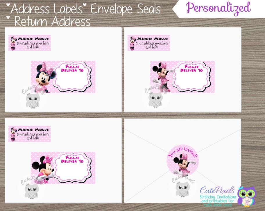 Minnie Mouse address Labels Minnie Mouse Envelope Seal