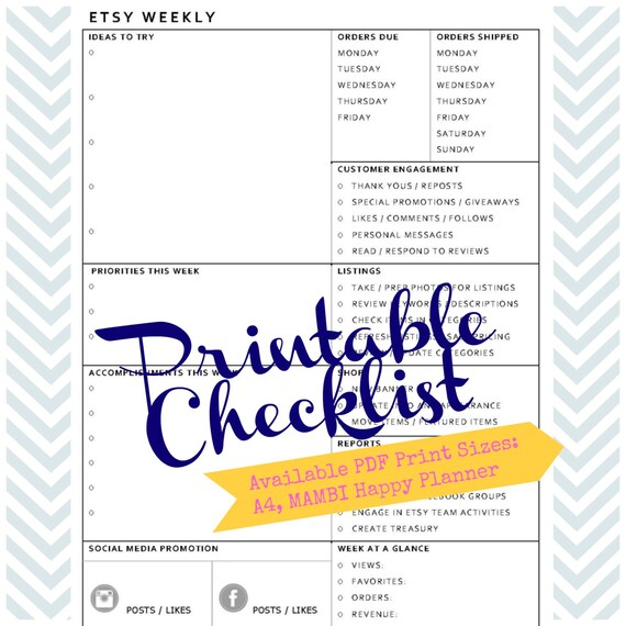 Etsy Shop Weekly Checklist Planning Printable By WashiYouDoing