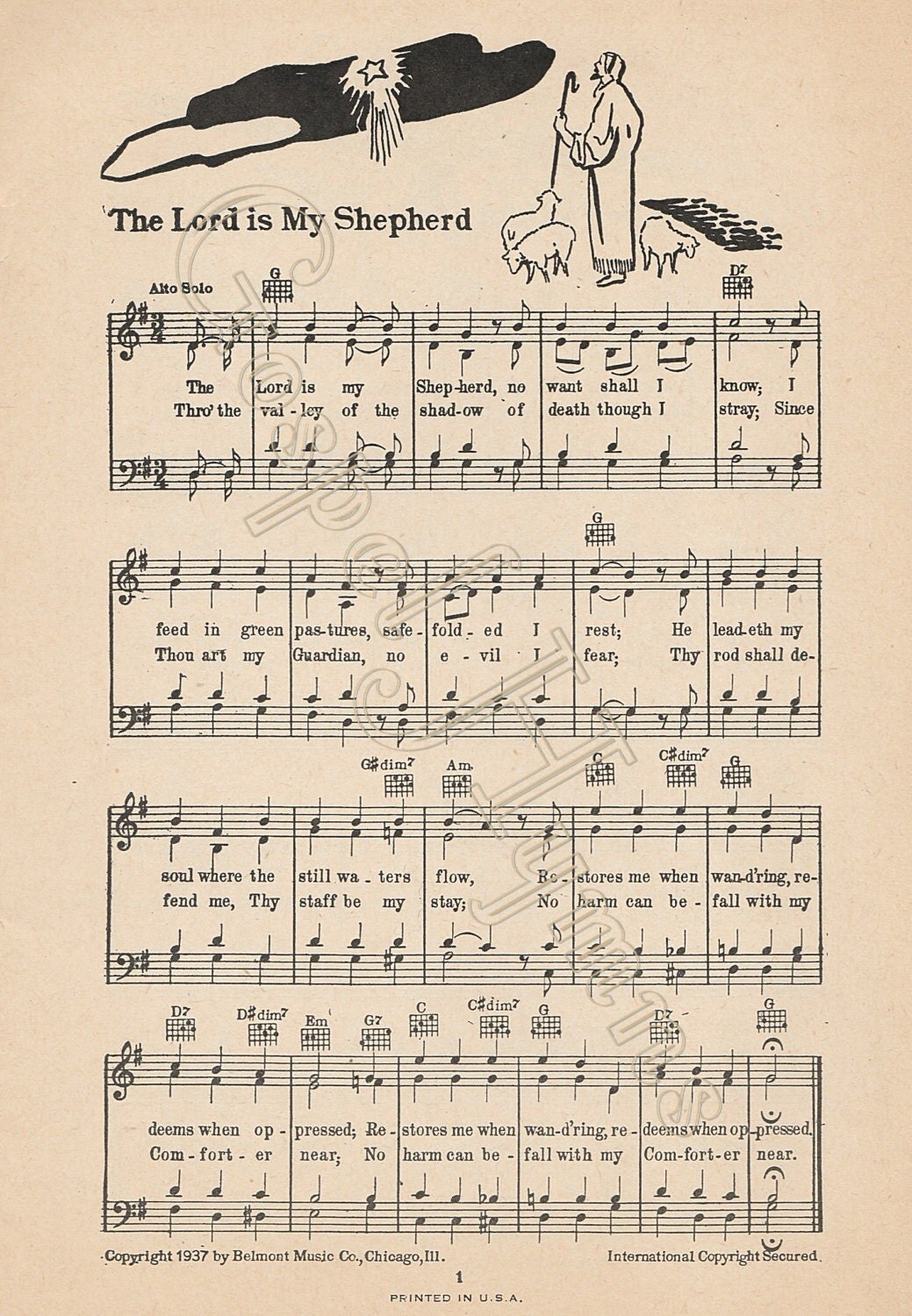 The Lord Is My Shepherd Sheet Music 23rd Psalm Note cards
