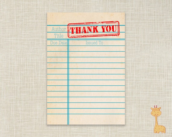 Thank You Printable Library Card Invitations Build A Library