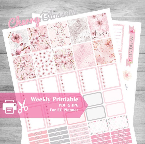 Cherry Blossom Printable Planner Stickers Spring Garden