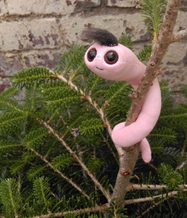 Pale pink worm puppet soft plush toy animal wire armature