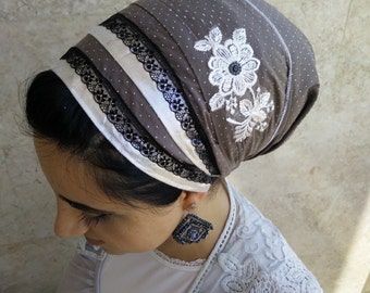 head tichel women hair covering unique design flower apron tie