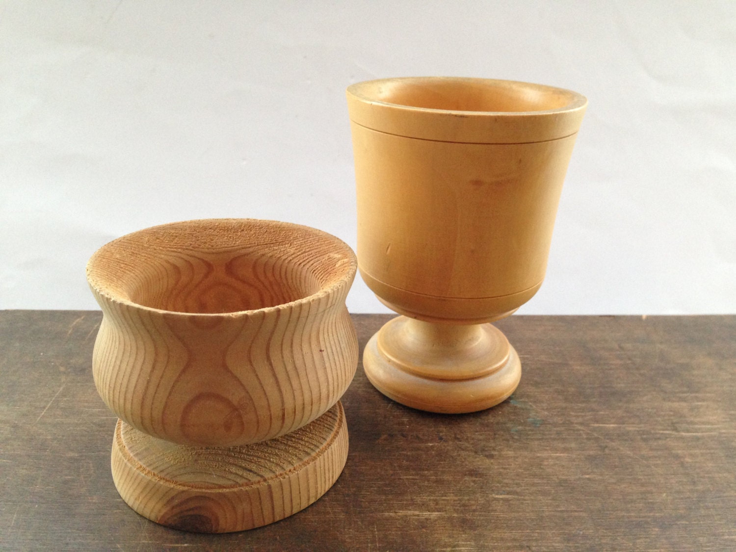 Swedish vintage wooden goblets Set of 2 footed jar Round wood