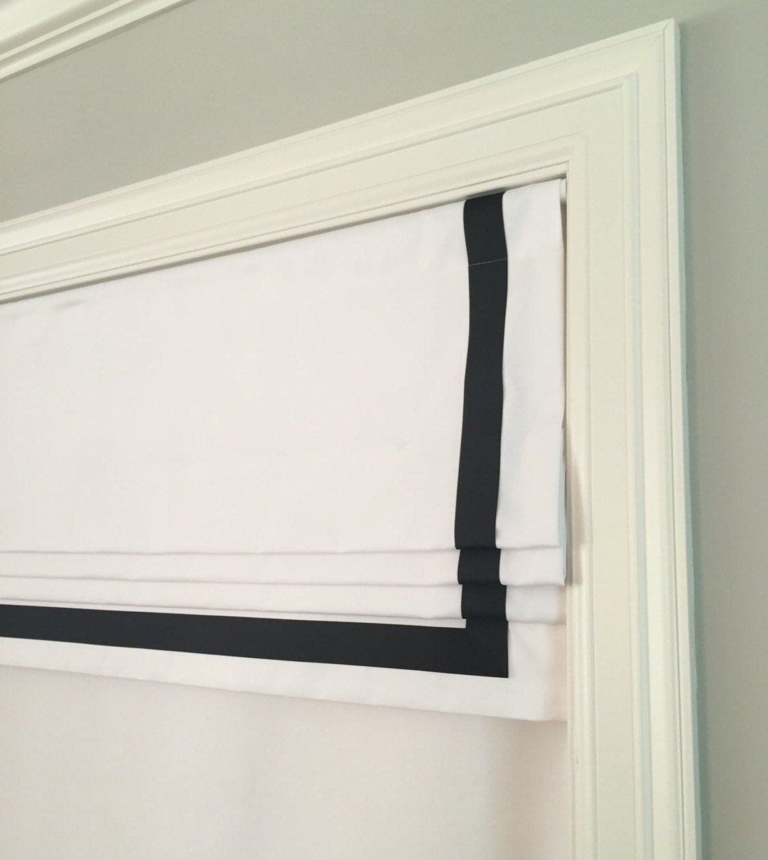 Faux fake flat roman shade valance with grosgrain ribbon