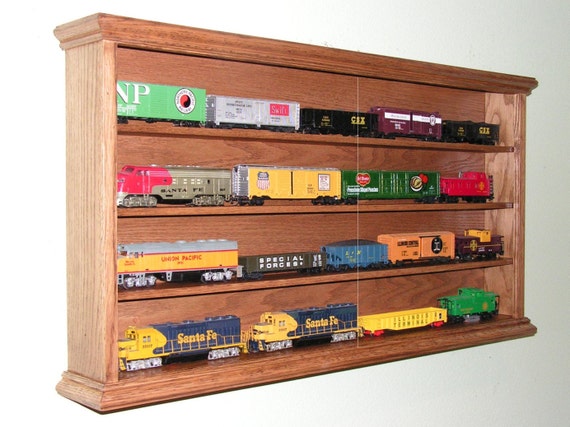 HO Train display case cabinet four shelf oak for your model