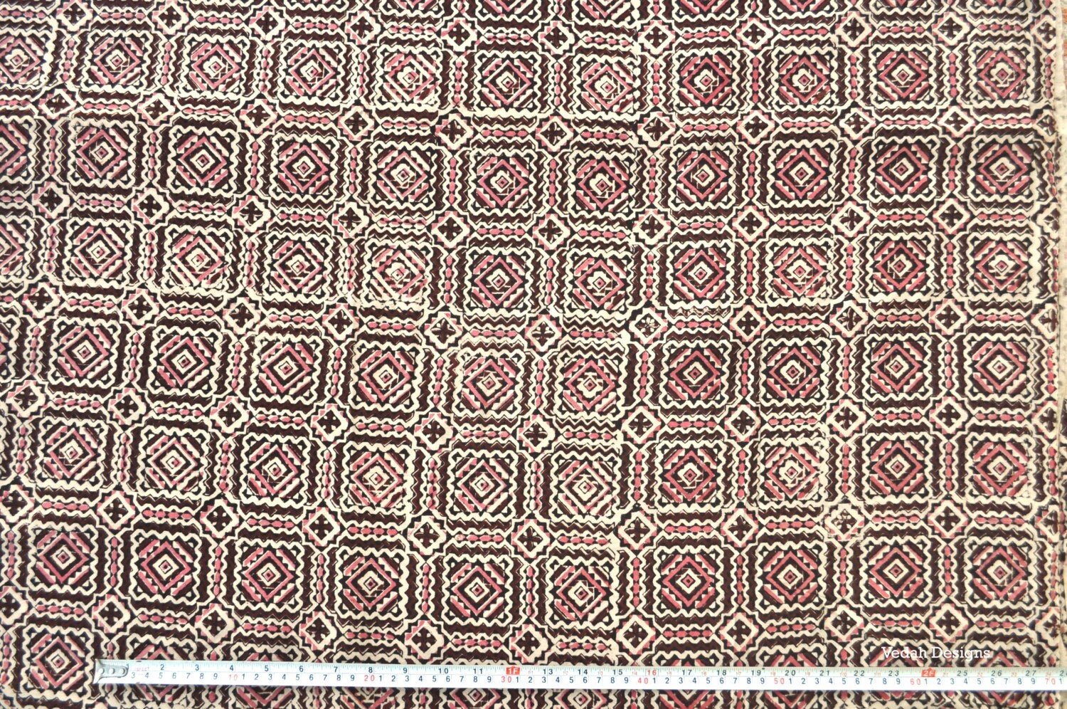 OOAK Block print fabric Geometric block print organic fabric