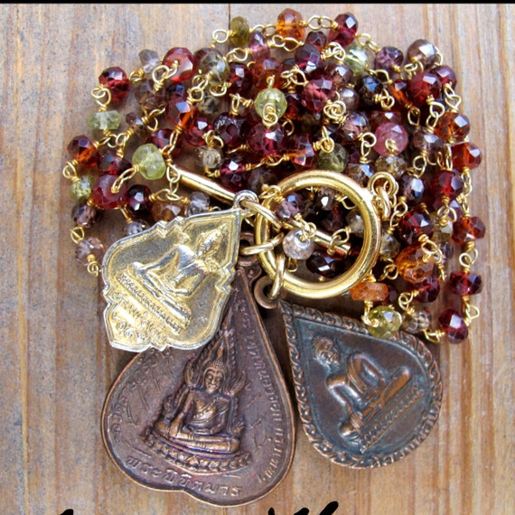 Items similar to Blessed Buddha Amulets on Gorgeous Garnet Chain on Etsy