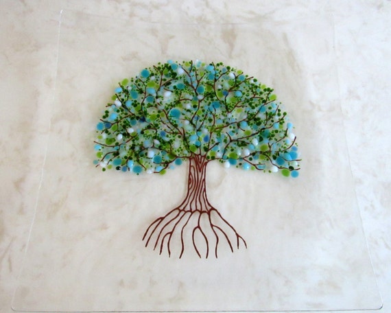 Fused Glass Plate Tree of Life Glass Platter Tree by Shakufdesign
