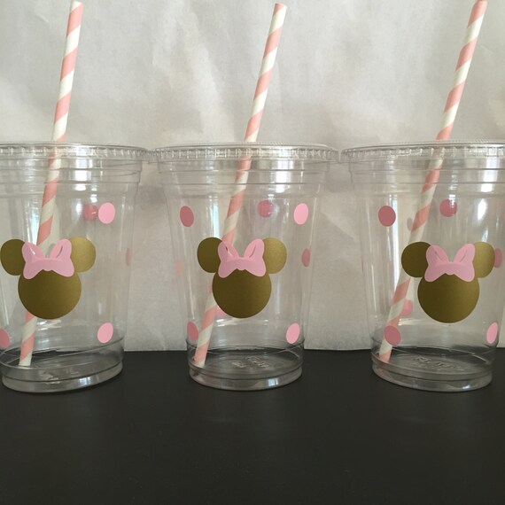 Minnie Mouse pink and gold birthday cups Minnie by DivineGlitters