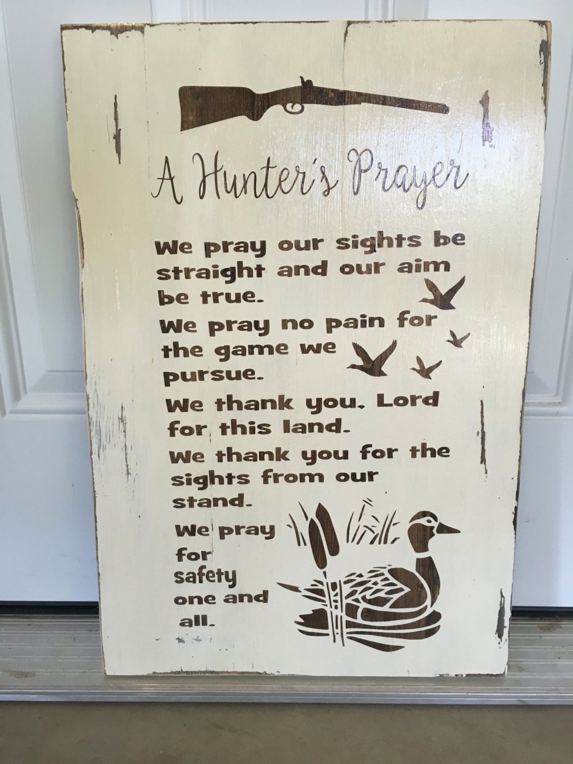 Wood sign a hunters prayer duck hunting by sherriesvinyldesign