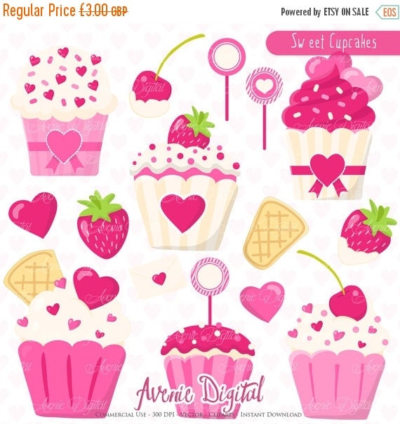 SALE Sweet Valentines Cupcakes Clipart Scrapbook by AvenieDigital