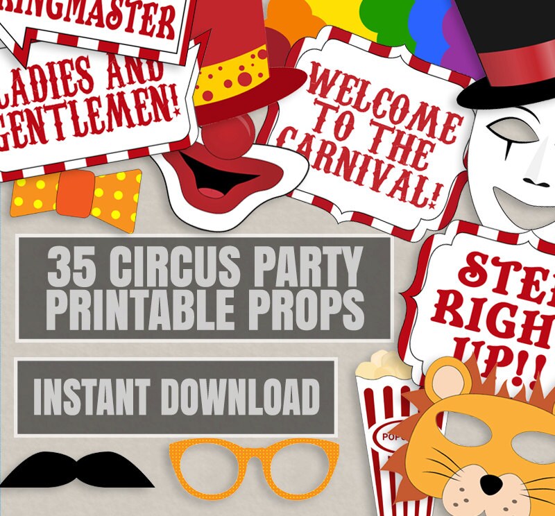 35 Carnival Party Photo Booth Props Circus themed party