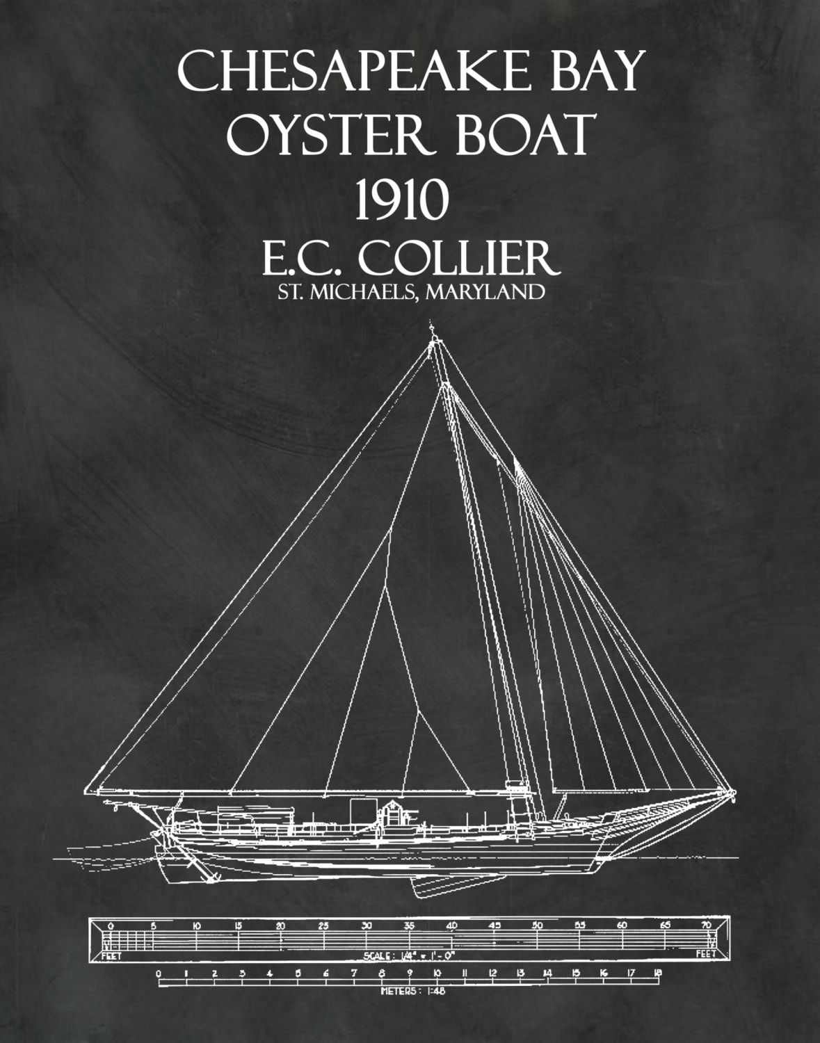 1910 Chesapeake Bay Oyster Boat E.C. Collier Oyster Skipjack Drawing ...
