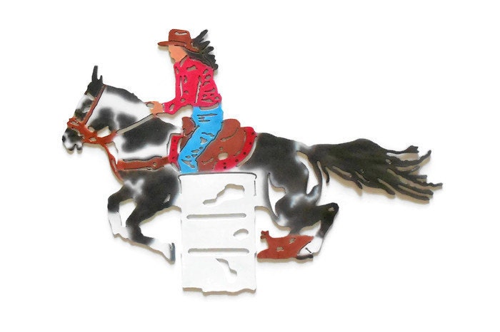 barrel racing art rodeo metal decor home decor cowboy art