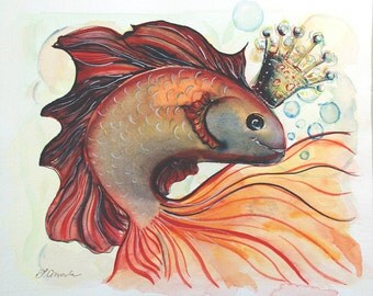 Red fish painting | Etsy