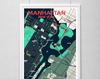 Manhattan Map Print Black and White New York Poster