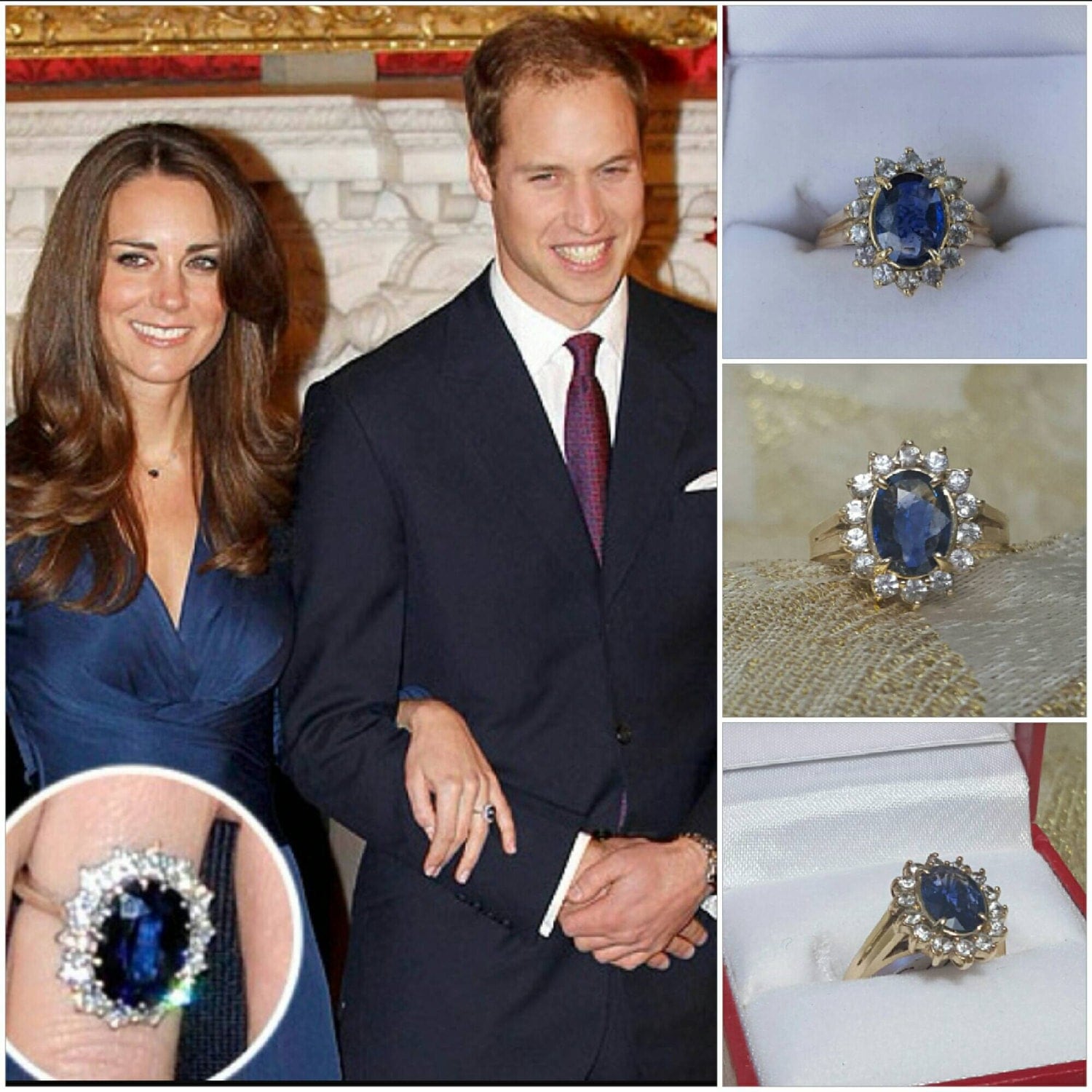 Princess Kate Engagement Ring in 14kt Yellow Gold with Genuine