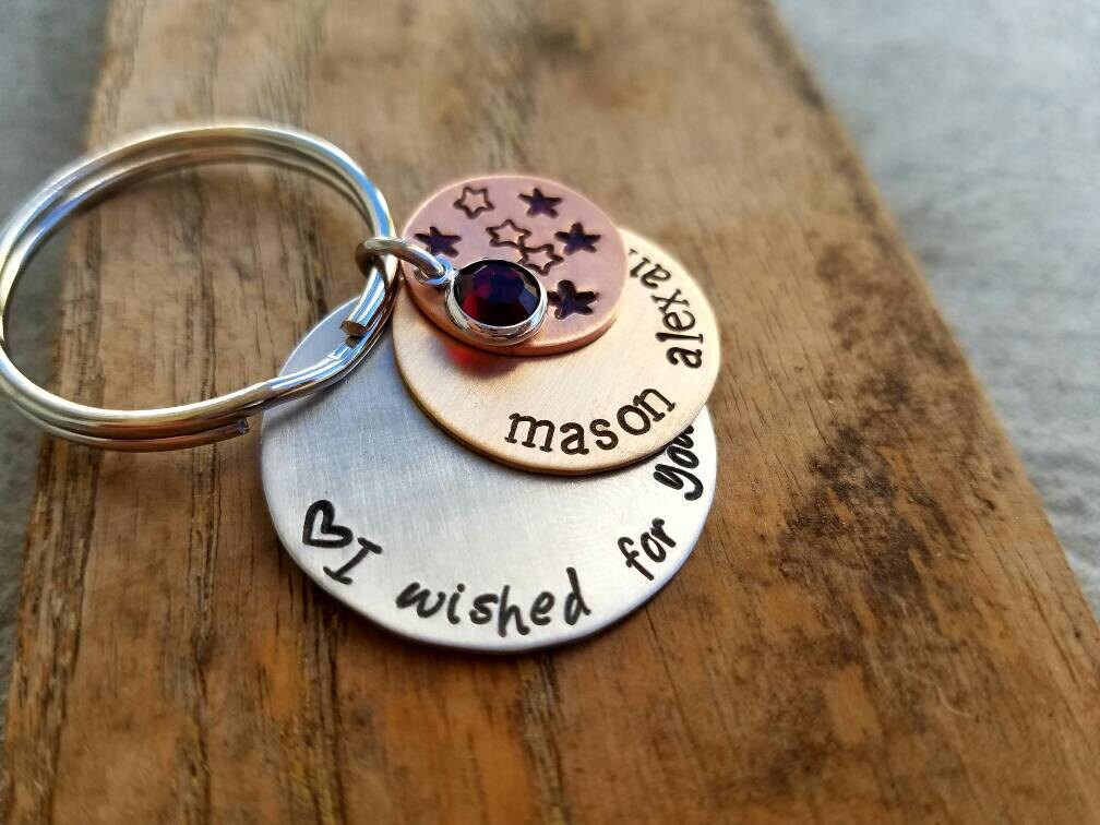Personalized hand stamped new baby keychain New by StanleyWinked