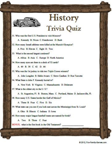 History Trivia Quiz by PrintableTriviaGames on Etsy