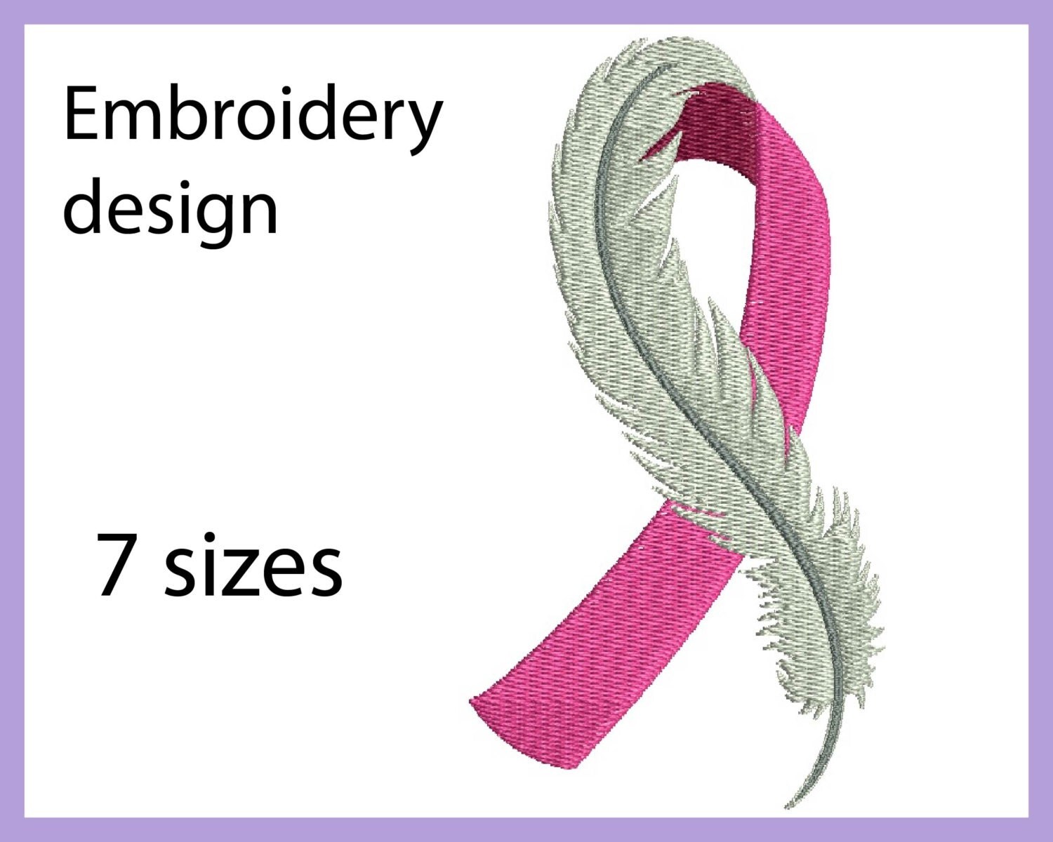 Awareness Ribbon With Feather Design for Embroidery Machine