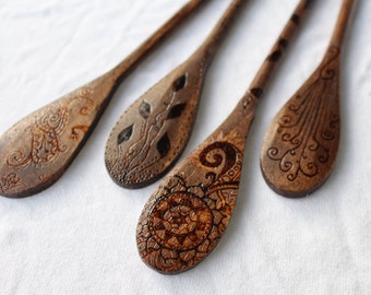 Wood burned spoons | Etsy