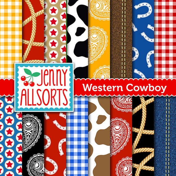 Western Cowboy Digital Paper Pack Cowboy Party Paper