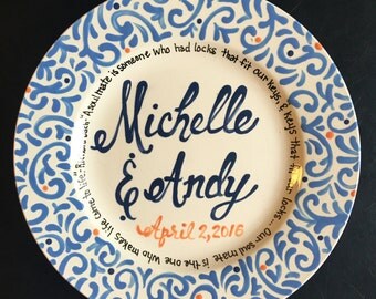 Personalized Wedding Plate Hand Painted Ceramic Wedding