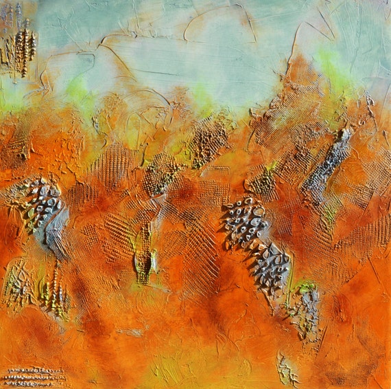 Acrylic modern painting on canvas abstract art orange by Andrada