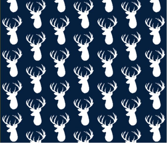 Deer Fabric Navy Deer Head Custom Fabric By Ivie Cloth Co