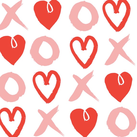 Heart Fabric XOXO Pink and Red Heart Valentines Love Design