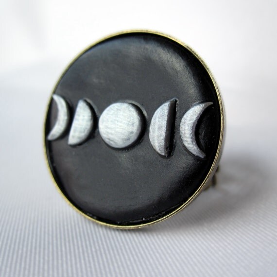 Items similar to Hand-Molded Moon Phases Filigree Ring - Adjustable ...